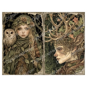 Forest Fantasy Creatures Journal Paper Printable 16 Sheets Wood Elven ...