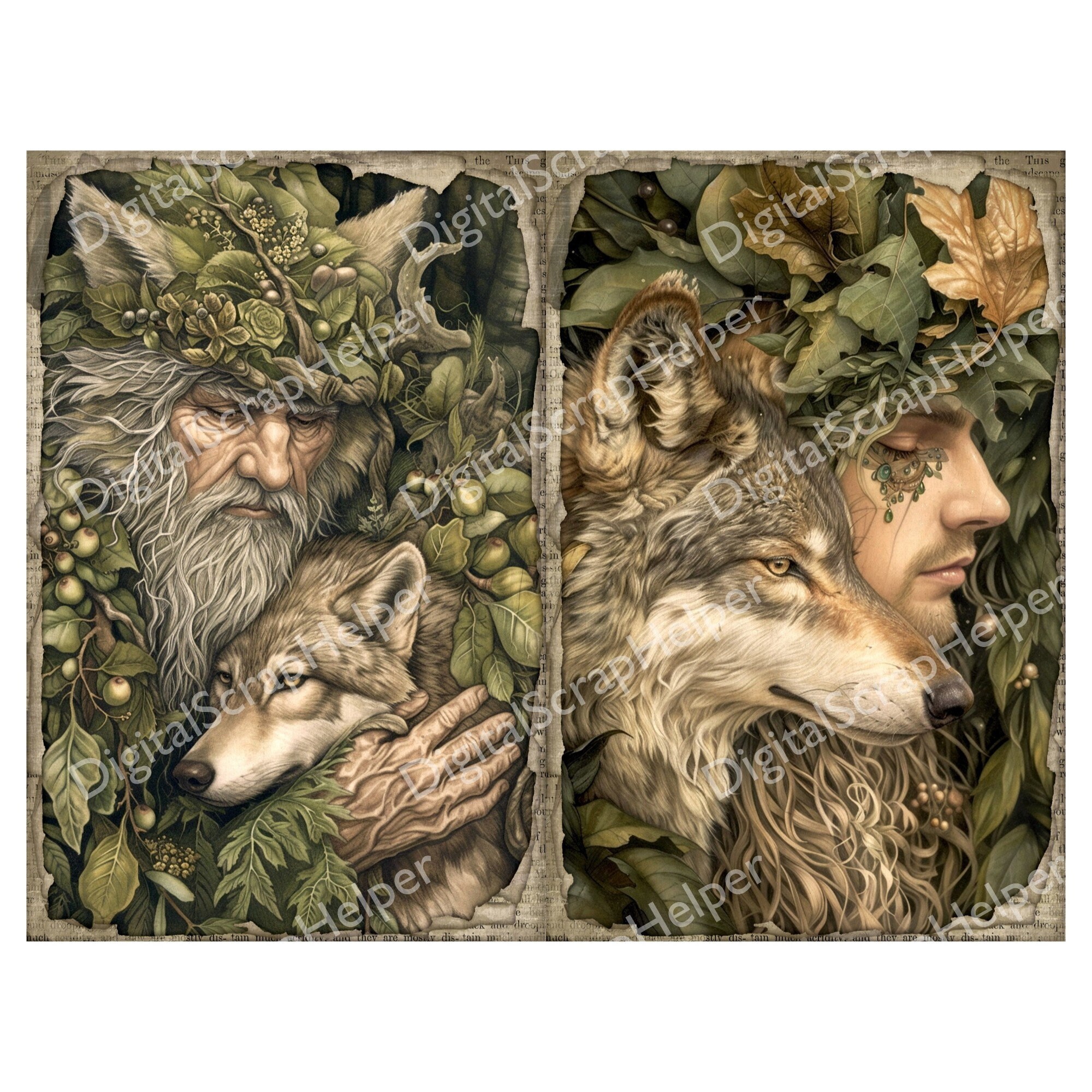 Forest Fantasy Creatures Journal Paper Printable 16 Sheets Wood Elven ...
