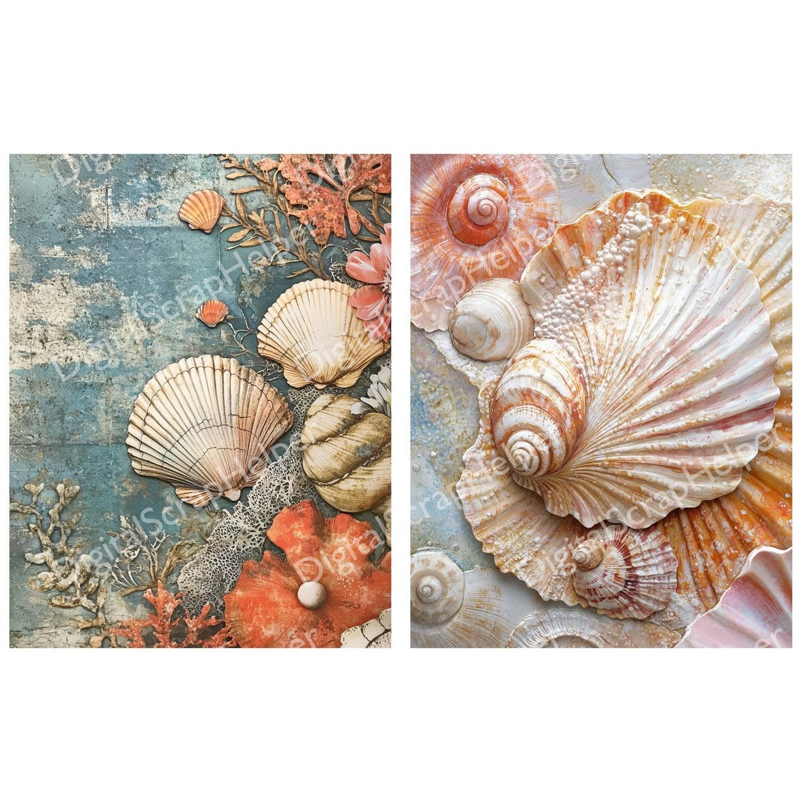 Seashell Collage Sheets for Nautical Distressed Junk Journals and ...