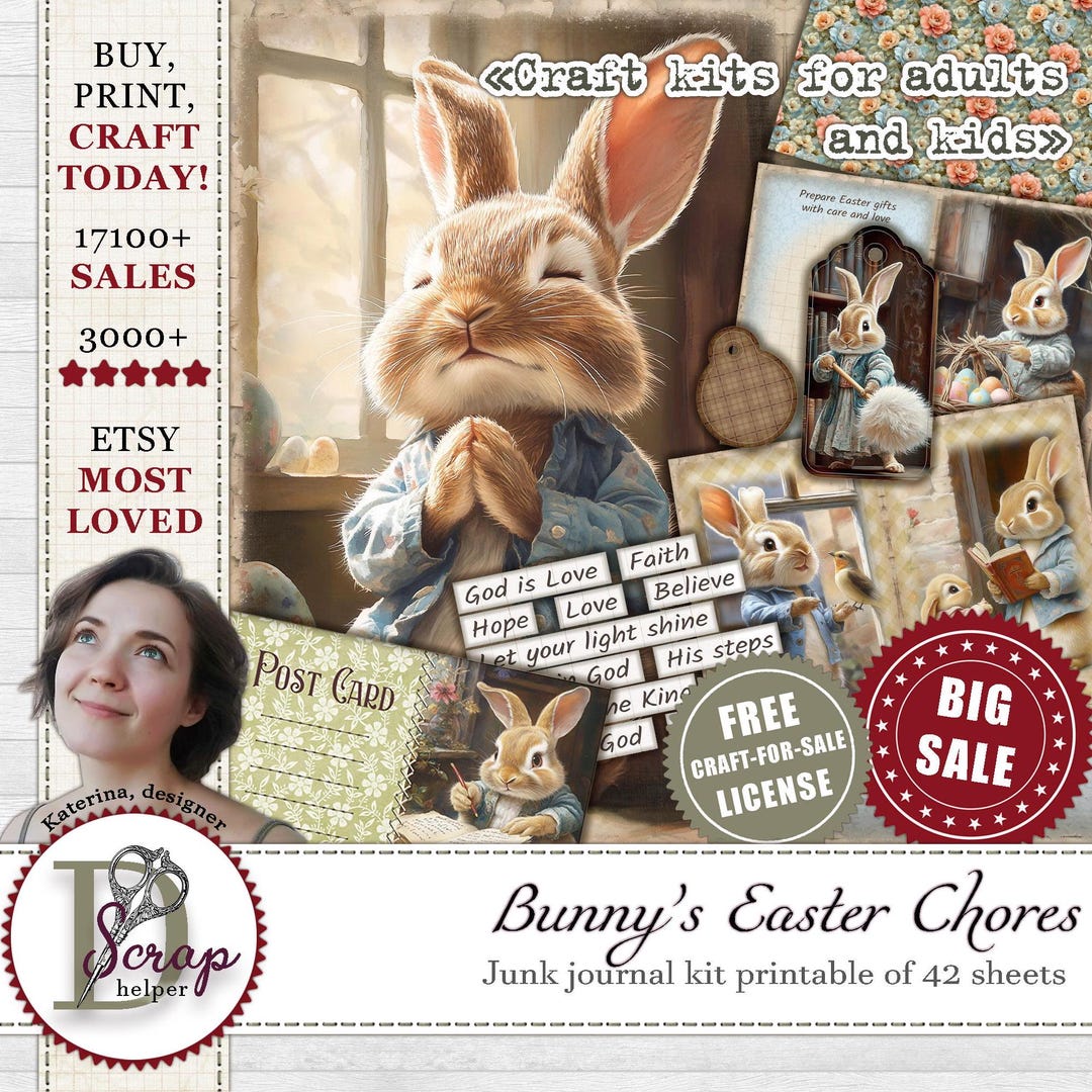 Bunny Easter to Do Junk Journal Kit Printable of 42 Easter Reminder ...