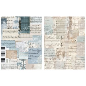 Shabby Blue Music Collage Paper Printable 12 Sheets Notes Music Treble ...