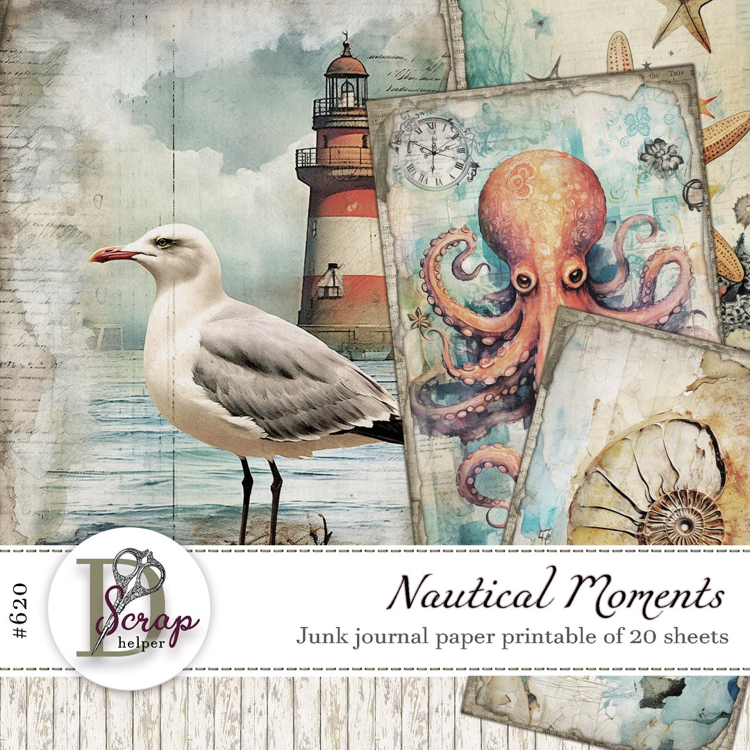 Vintage Nautical Journal Paper Printable 20 Sheets Ocean Sea Beach ...
