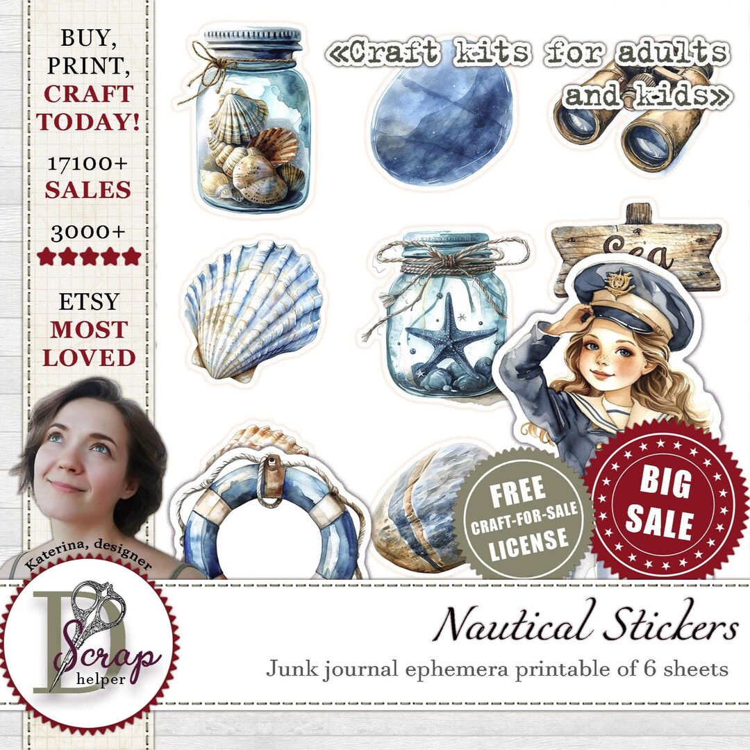 Nautical Ephemera Nautical Sticker Fussy Cut Printable 6 Sheets Ocean ...