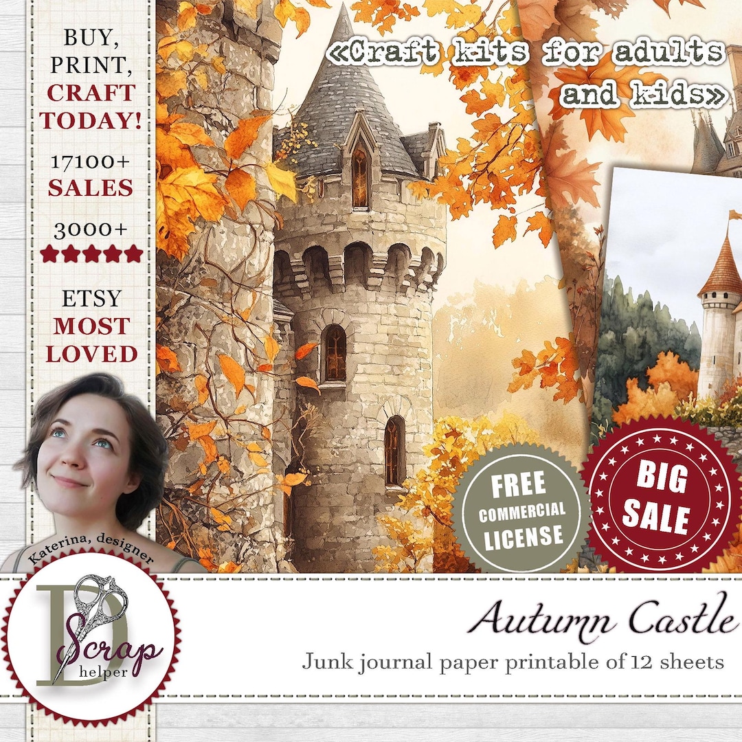 Autumn Fairytale Castles Clipart Paper Printable 12 Sheets Scrappy ...