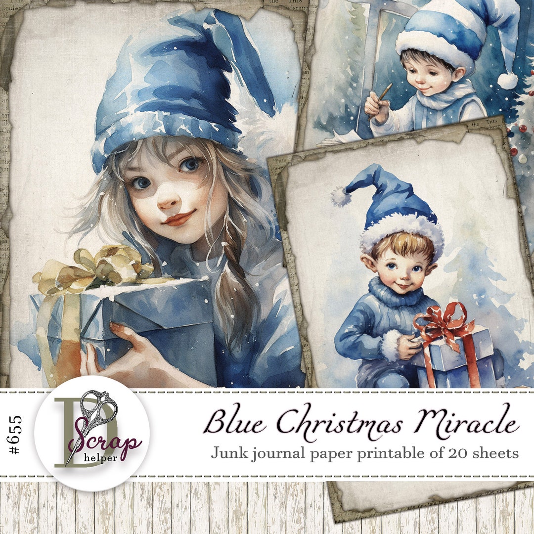 Blue Christmas Journal Paper Printable 20 Sheets Winter Santas Helpers ...