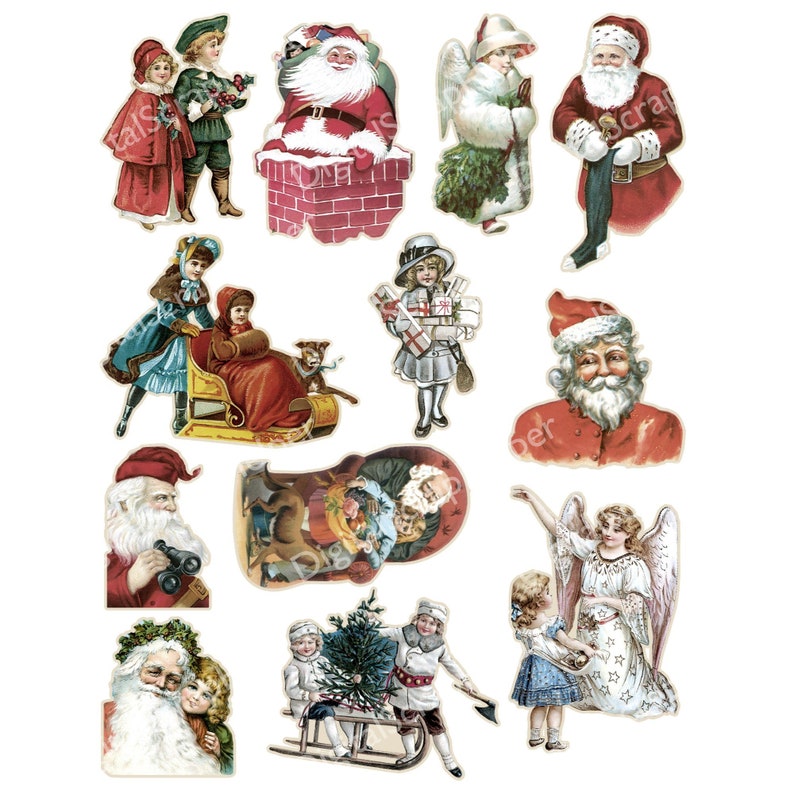 Vintage Christmas Fussy Cuts Ephemera Printable of 6 Sheets Christmas ...