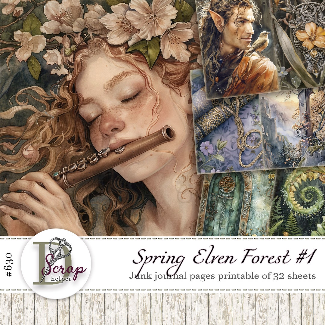 Spring Elves Junk Journal Pages Printable 32 Sheets Fantasy Elven ...