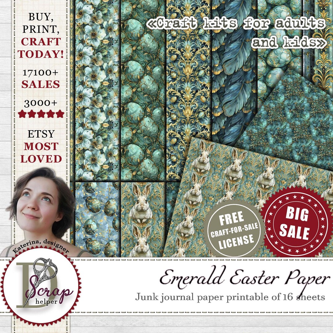 Teal Easter Junk Journal Paper Printable 16 Sheets Bunny Easter Eggs ...