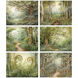 Forest Background Paper Printable 48 Sheets Woodland Collage Nature ...
