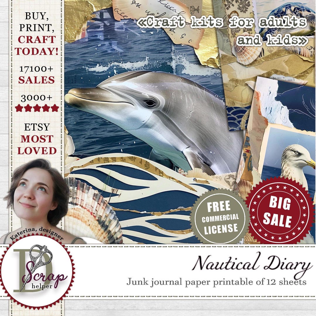 Nautical Collage Paper for Ocean Scrapbooking and Seaside Coastal Junk ...
