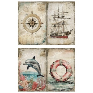 Vintage Nautical Journal Paper Printable 20 Sheets Ocean Sea Beach ...