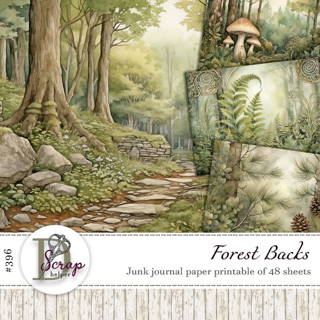 Forest Background Paper Printable 48 Sheets Woodland Collage Nature ...