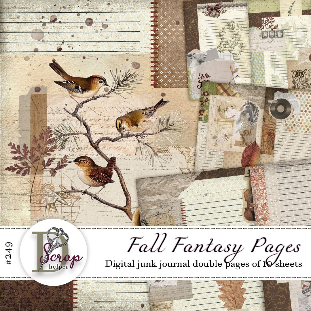 Fall Junk Journal Pages Printable of 10 Sheets Harvest Collage Forest ...