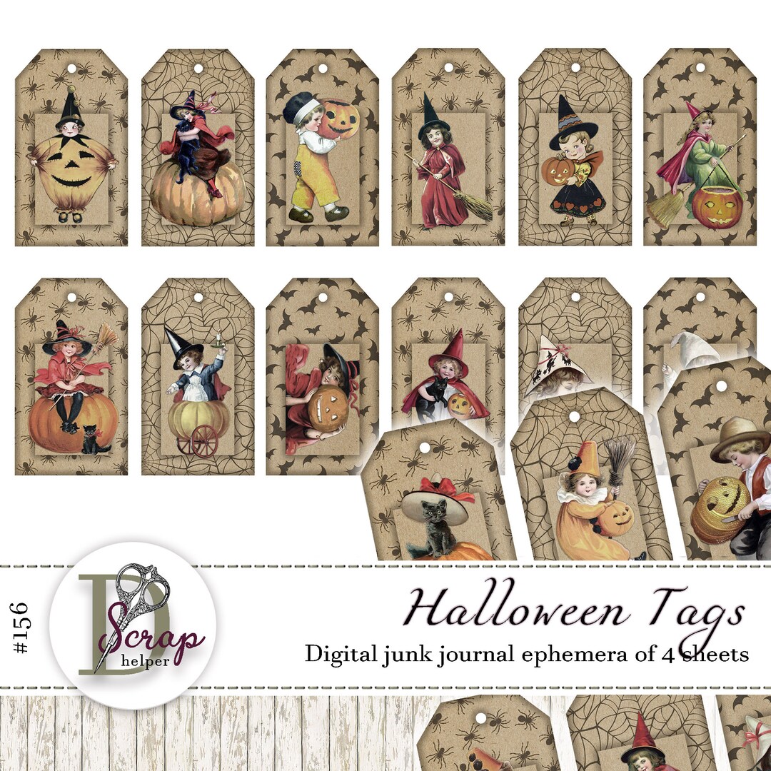 Halloween Gift Tags Printable of 4 Sheets Boo Gift Tags Pumpkin Ghost ...