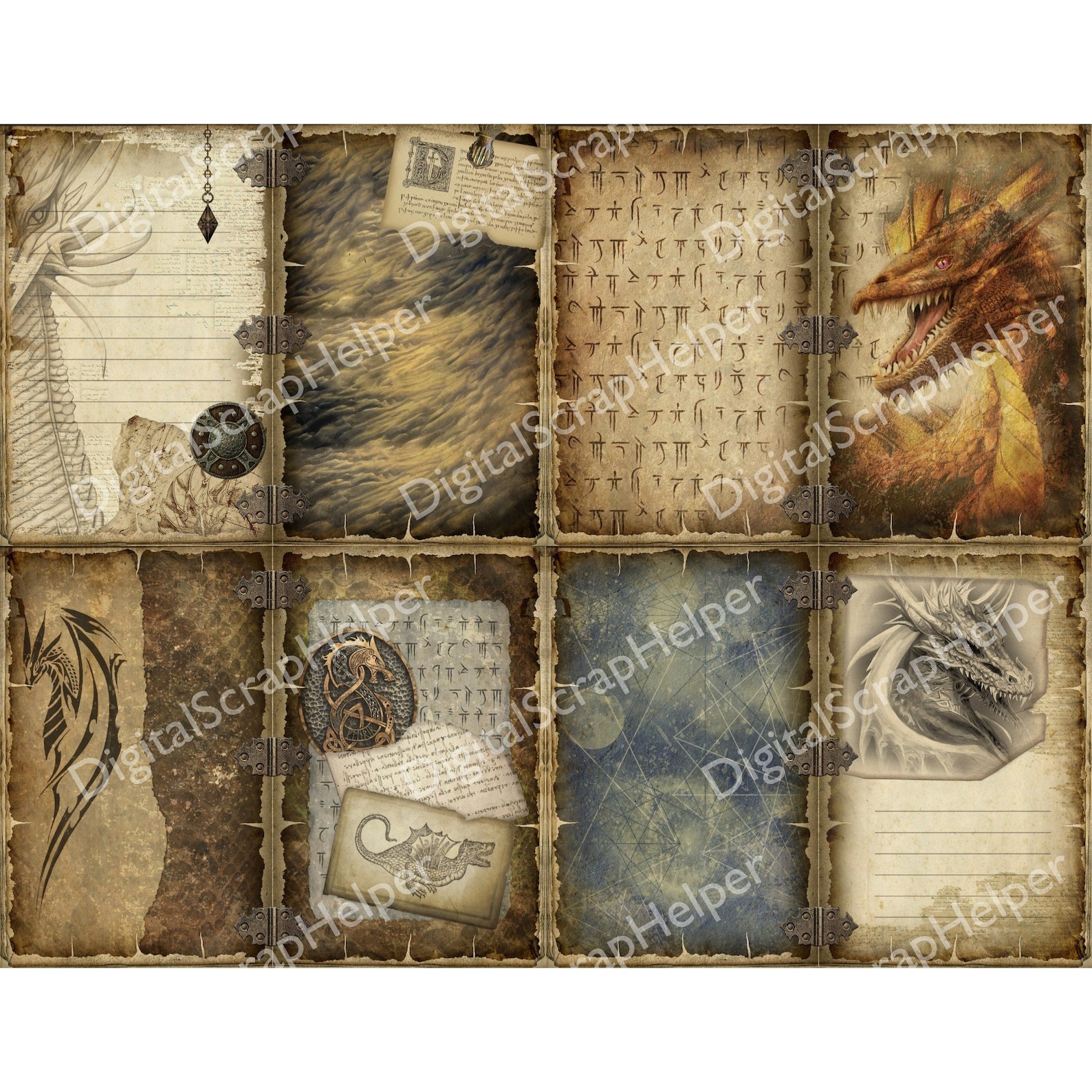 Dragon Junk Journal Kit Printable of 40 Sheets Fantasy Magic - Etsy