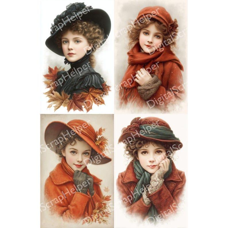 Vintage Autumn Ladies Portraits for Elegant Women Fall Ephemera and ...