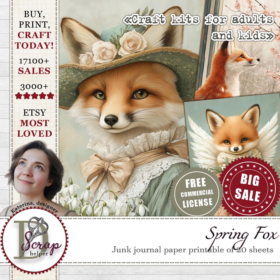 Easter Fox Illustration Printable 20 Sheets Little Fox Nursery Decor ...