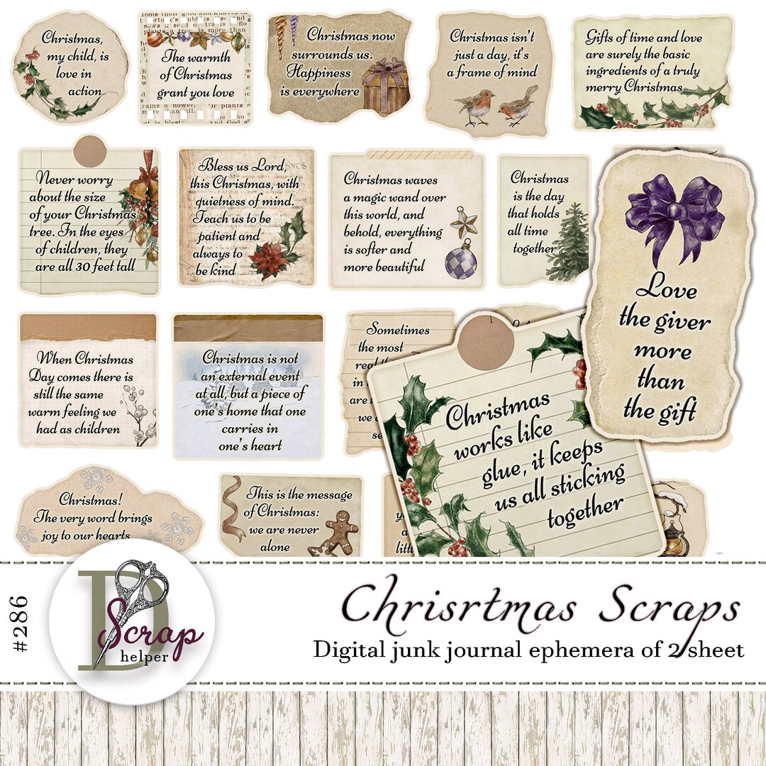 Vintage Fussy Cut Christmas Scraps Printable of 2 Sheets Christmas ...