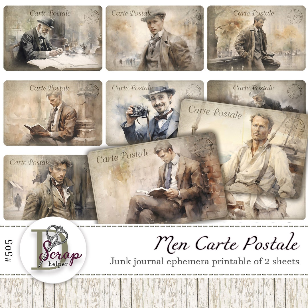 Men Journal Cards Printable 2 Sheets Masculine Men Fashion Gentlemen ...