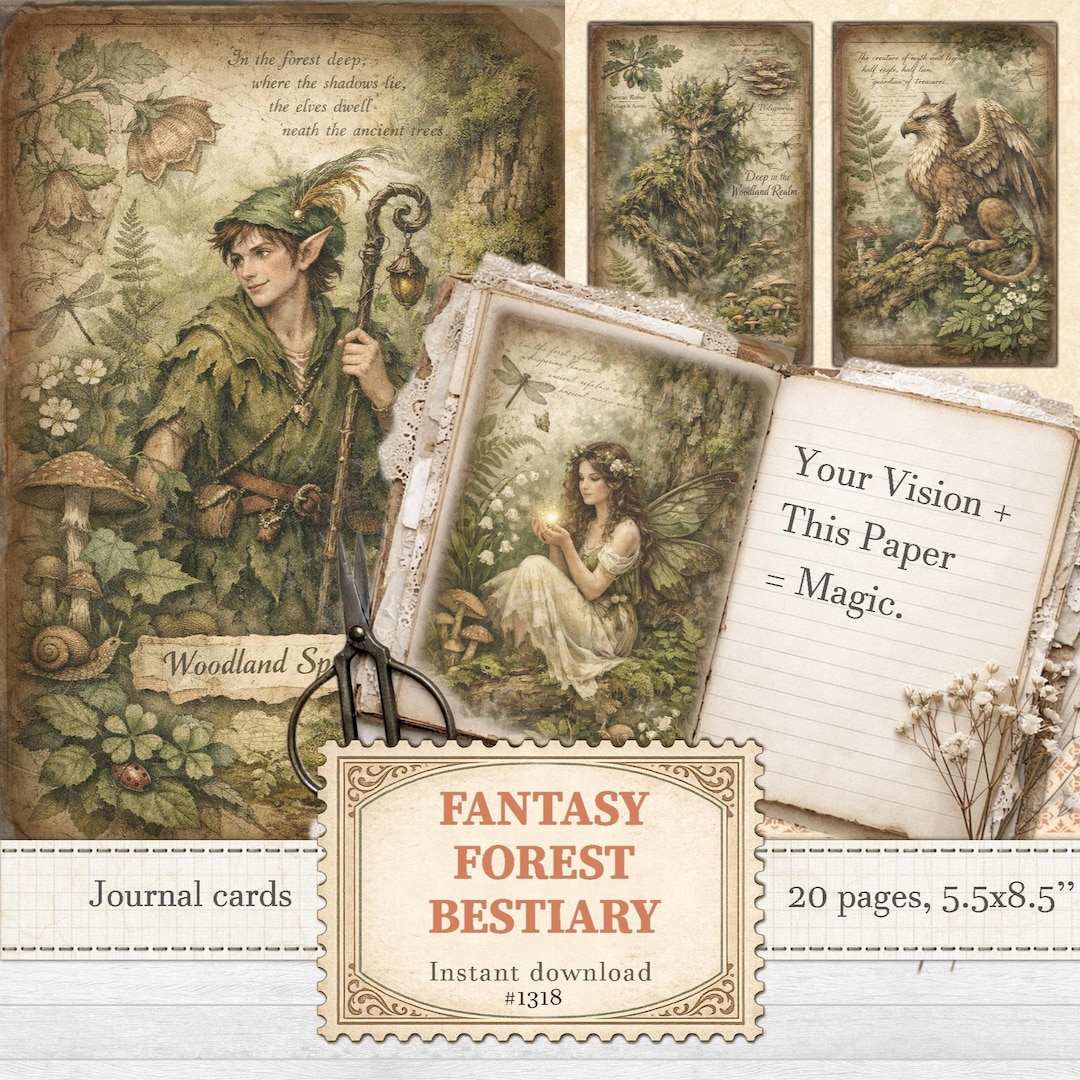 Fantasy Forest Folklore Bestiary Magical Paper for Half Letter Ephemera ...