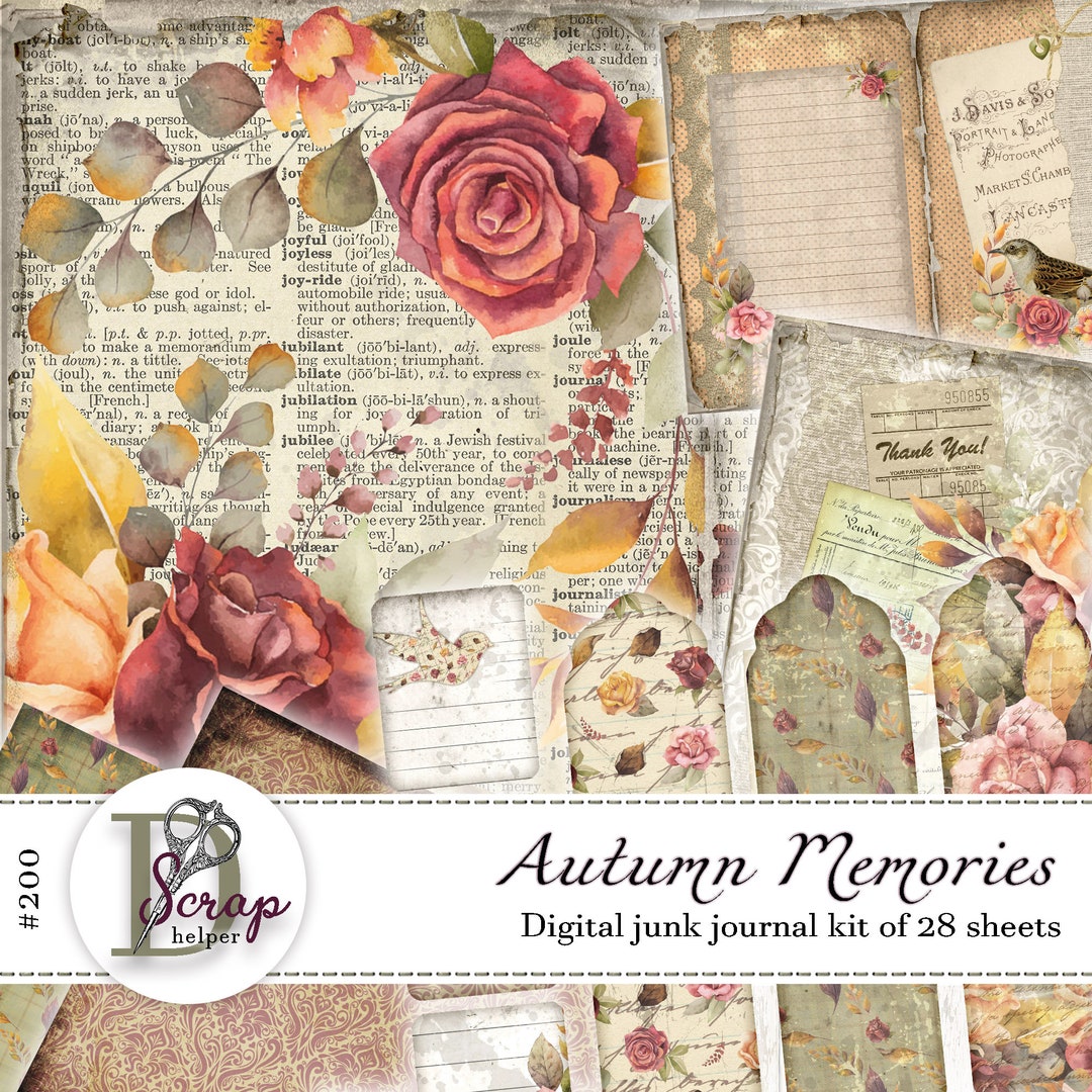 Autumn Junk Journal Kit Printable of 28 Sheets Fall Roses Harvest ...