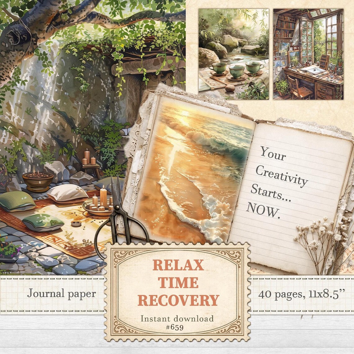 Mindfulness Journal Paper for Relax Crafting and Zen Nature Theme ...