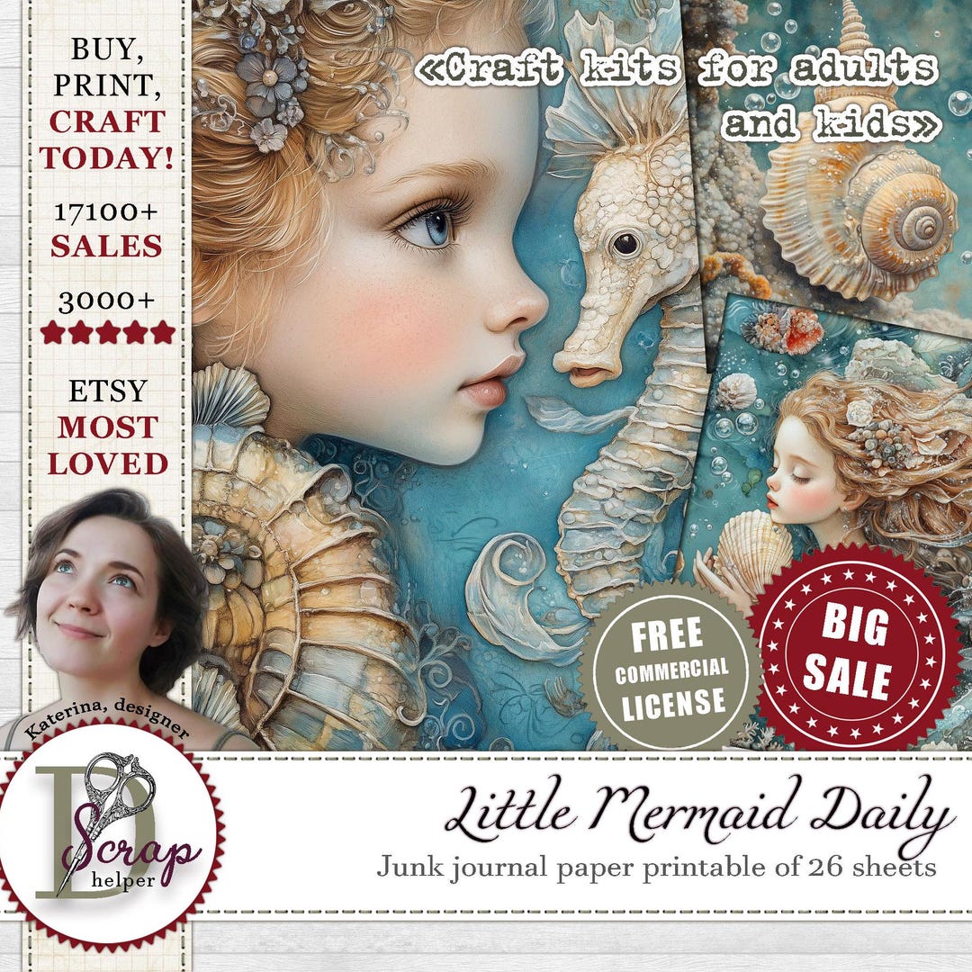 Little Mermaid Paper for Under the Sea Junk Journals and Fantasy Ocean ...
