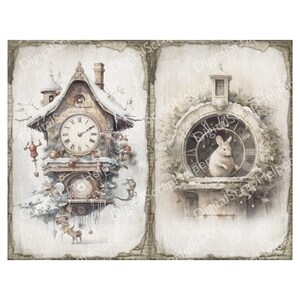 Vintage Christmas Clock Journal Paper Printable 16 Sheets New Year Noel ...