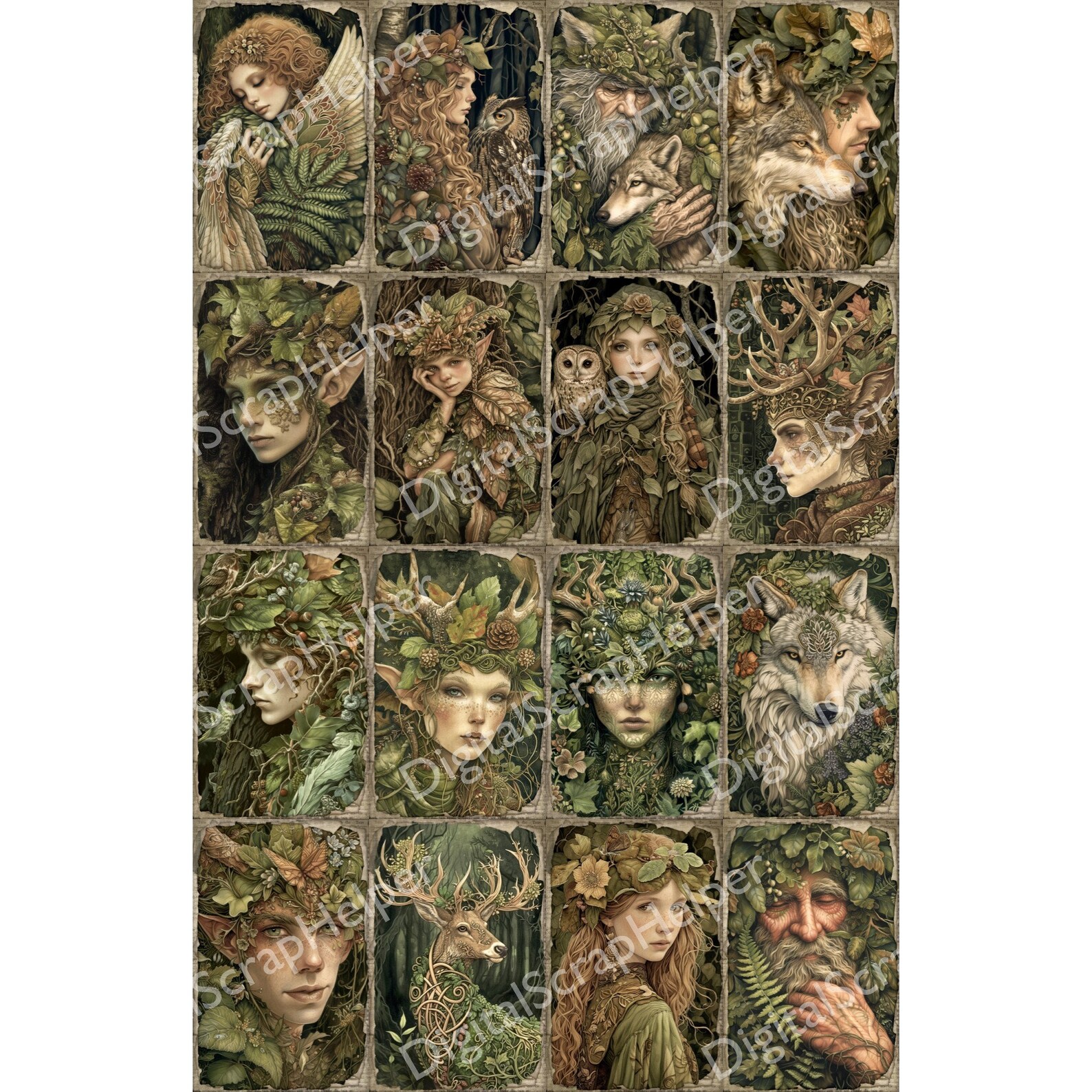 Forest Fantasy Creatures Journal Paper Printable 16 Sheets Wood Elven ...