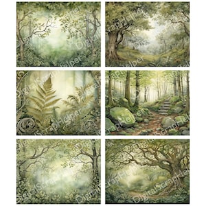 Forest Background Paper Printable 48 Sheets Woodland Collage Nature ...
