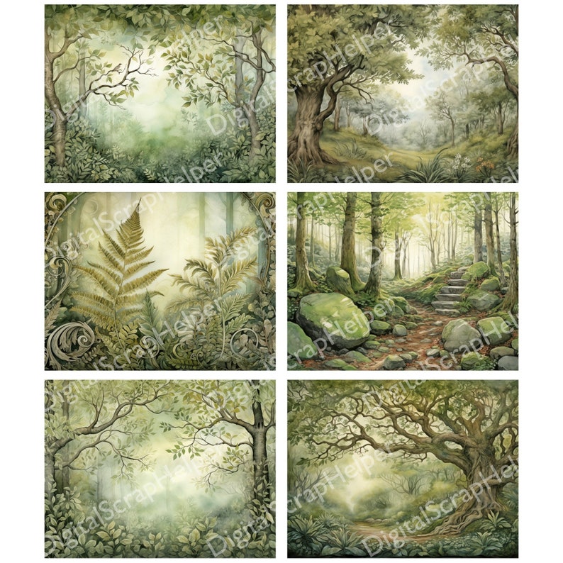 Forest Background Paper for Nature Collages and Woodland Junk Journals ...