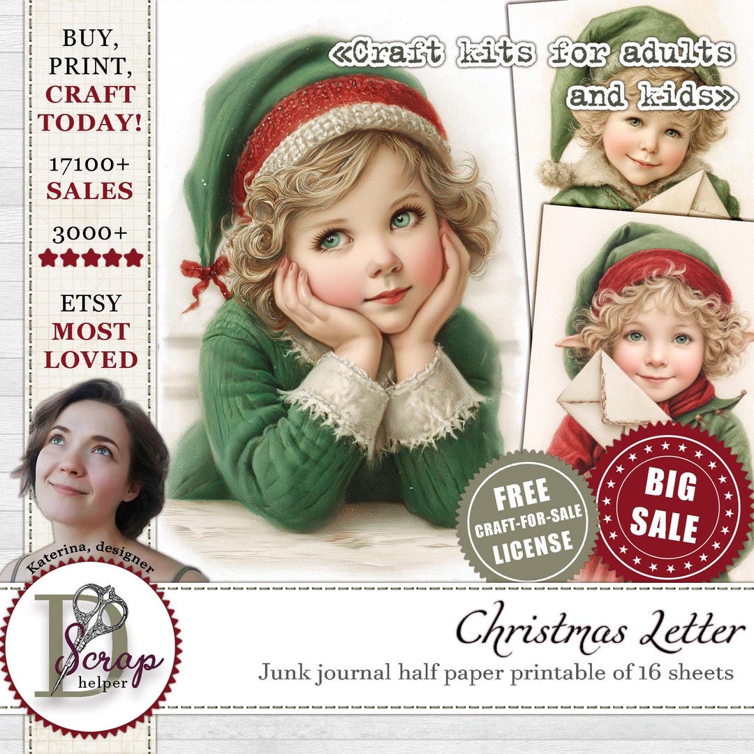 Vintage Christmas Elves Digital Art Cute Elves With Christmas Letters ...