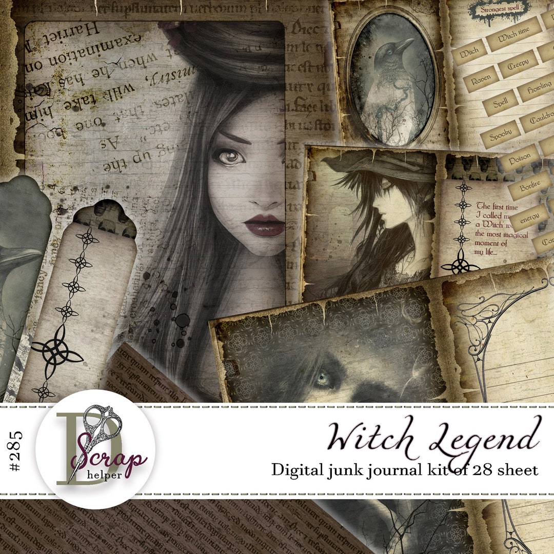 Witch Junk Journal Kit Printable of 28 Sheets Moon Grimoire Celestial ...