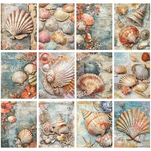 Seashell Paper Printable 12 Sheets Scrappy Undersea World Nautical ...