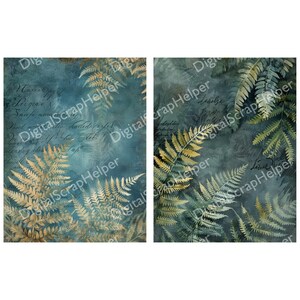 Fern Paper Printable of 12 Sheets Forest Background Fern Leaf Nature ...