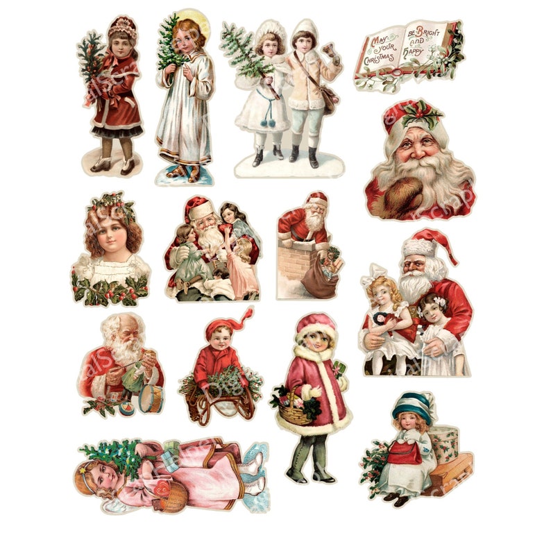 Vintage Christmas Fussy Cuts Ephemera Printable of 6 Sheets Christmas ...