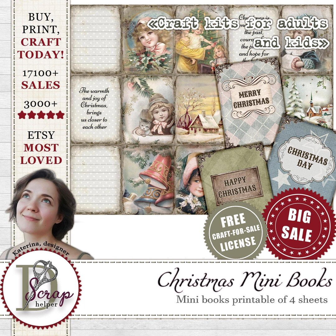 Vintage Christmas Mini Books Printable 4 Sheets Christmas Doll House ...