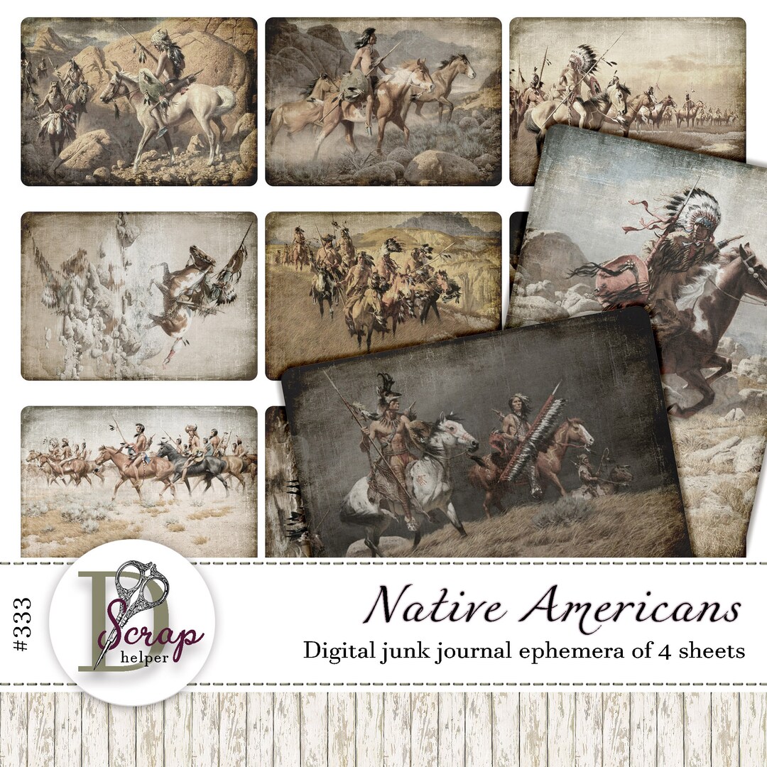 Native Americans Junk Journal ATC Cards Printable of 4 Sheets Indian ...