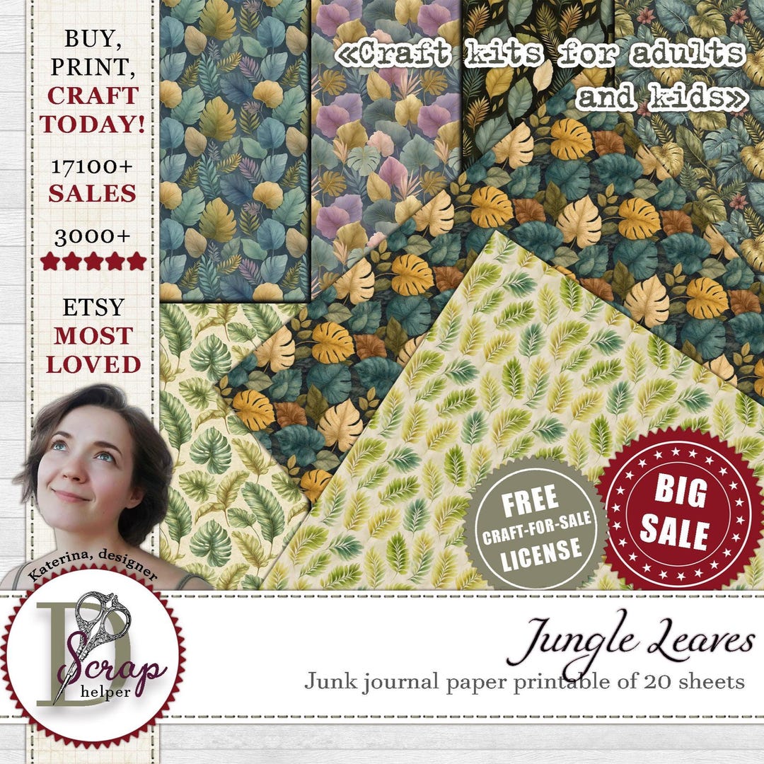 Jungle Watercolor Digital Paper 20 Sheet Tropical Leaves Monstera ...