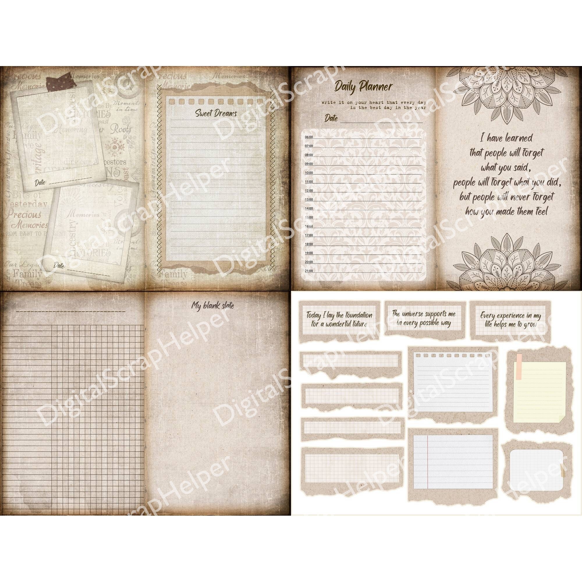 Neutral Planner Junk Journal Kit Printable of 32 Sheets - Etsy