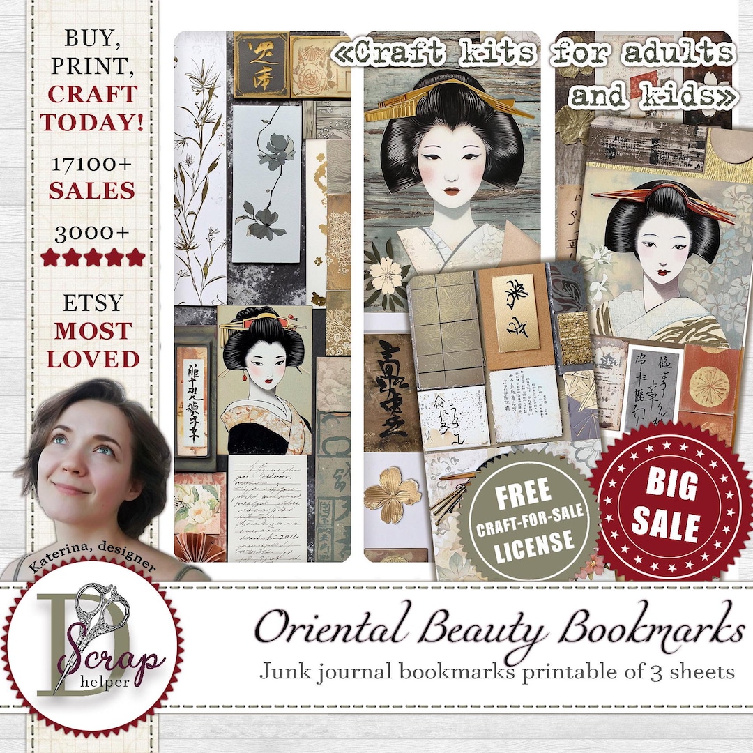 Geisha Bookmark Set 15 Items Printable Japanese Bookmark Kit Asian ...