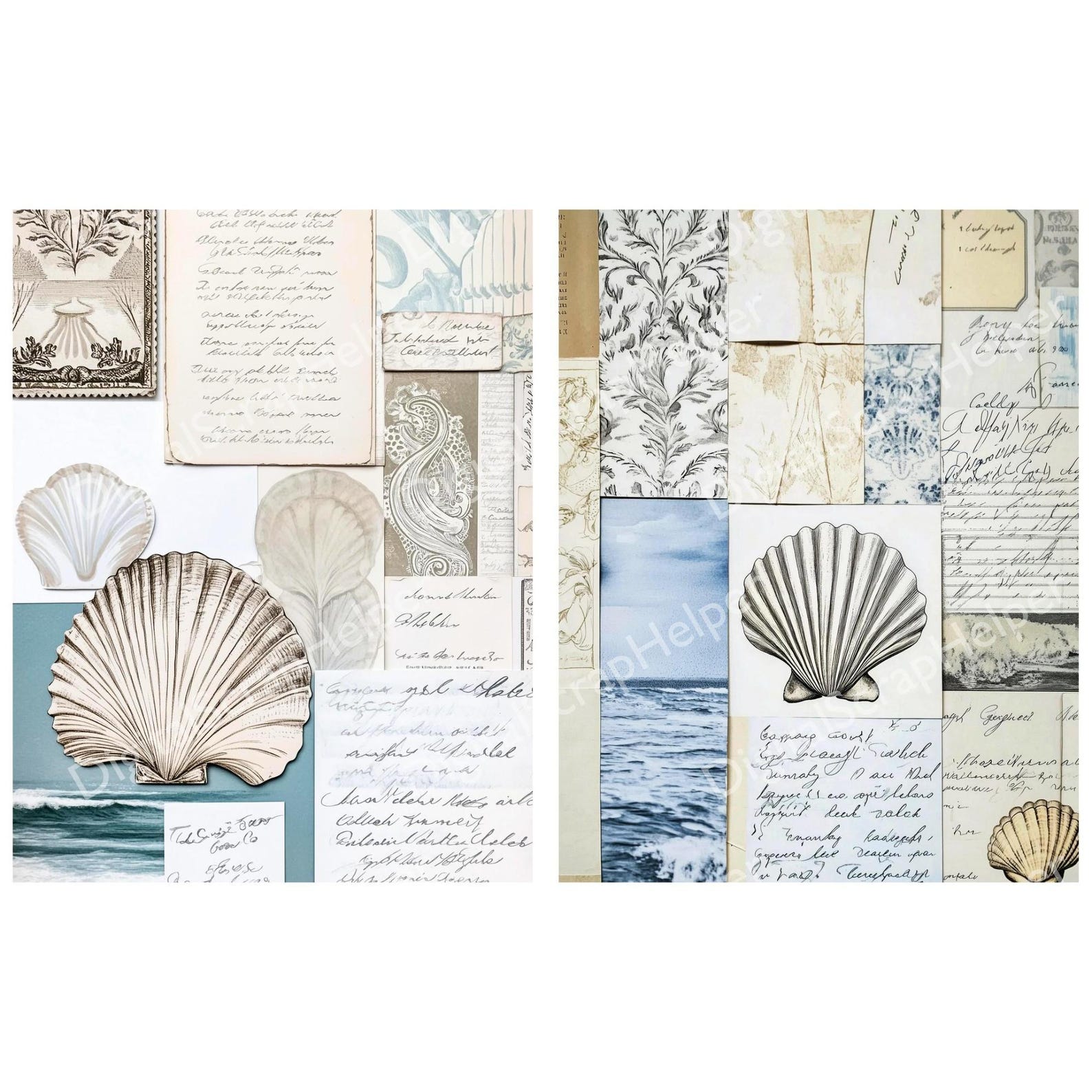 Muted Coastal Collage Paper for Nautical Junk Journals and Seaside ...