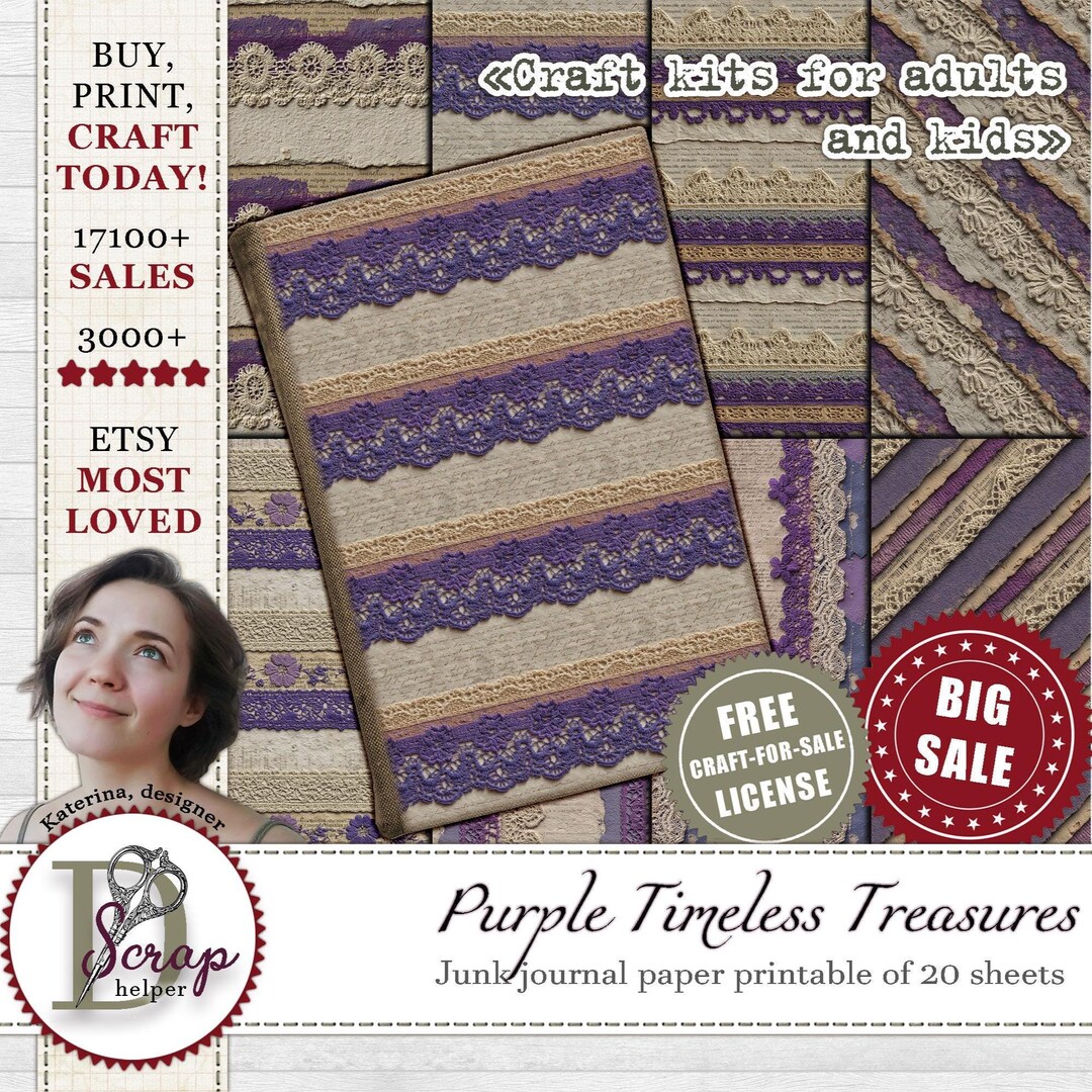 Purple Cottagecore Vintage Lace and Parchment Backgrounds for Collages ...