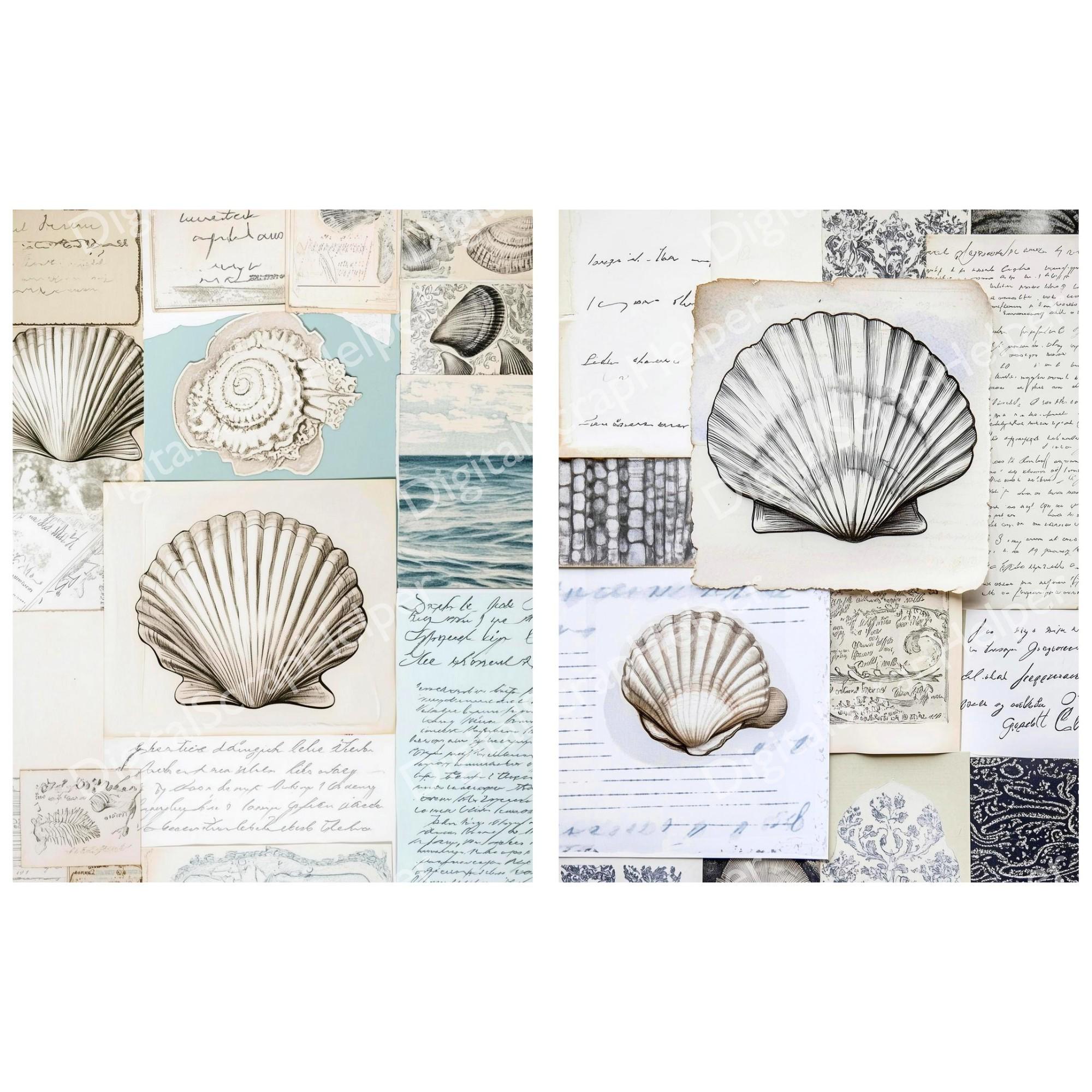 Muted Coastal Collage Paper for Nautical Junk Journals and Seaside ...