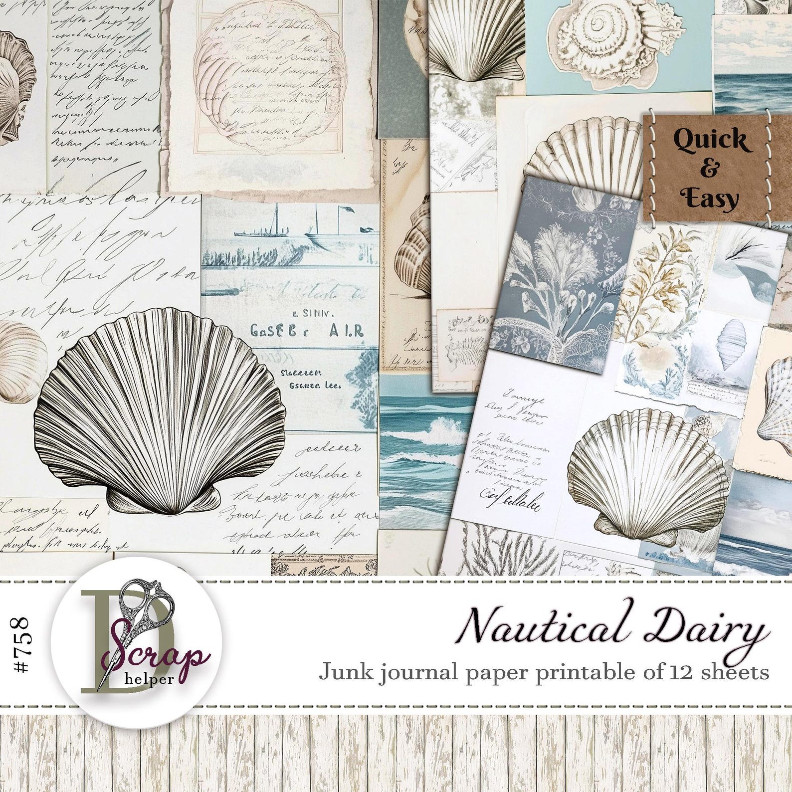 Muted Coastal Collage Paper for Nautical Junk Journals and Seaside ...