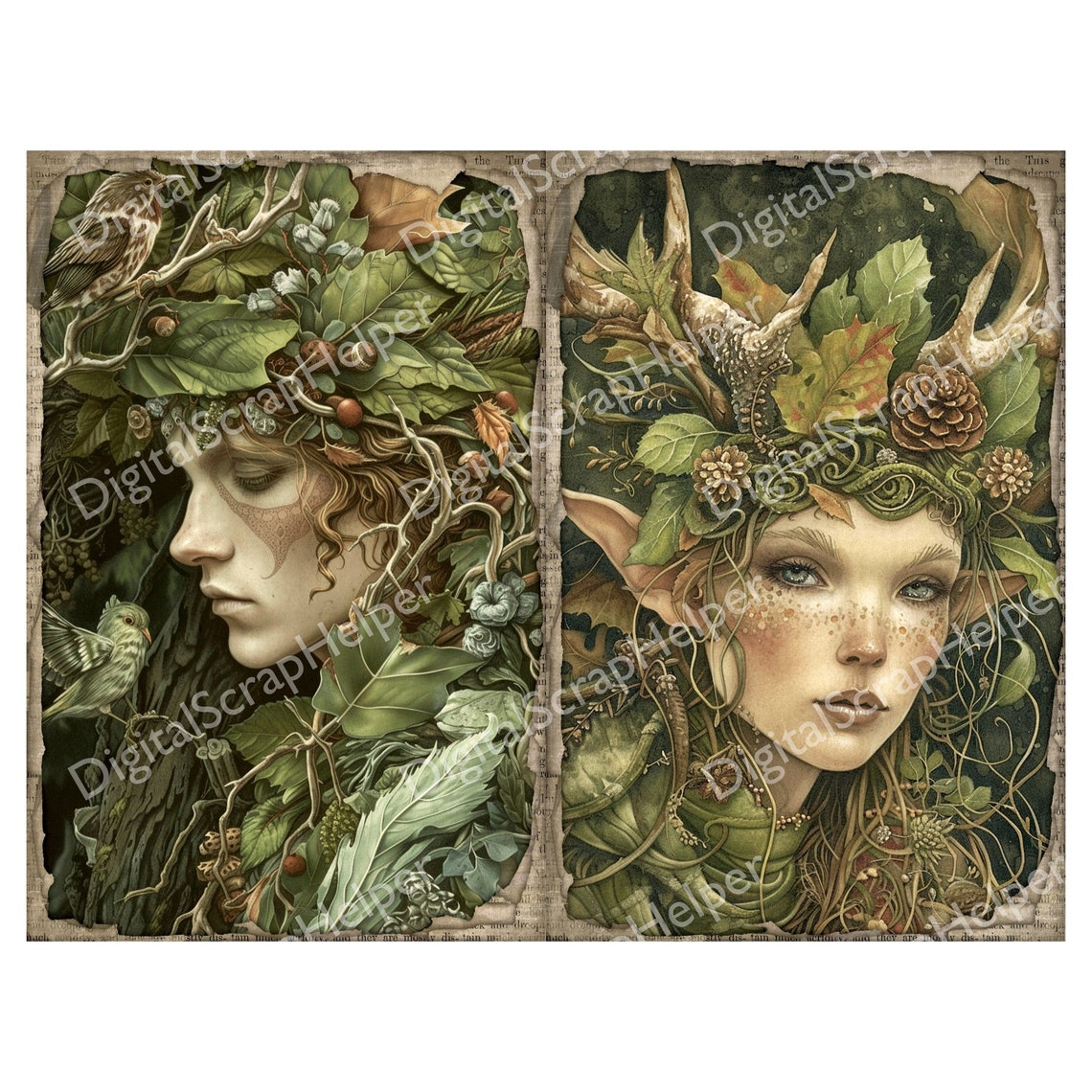 Forest Fantasy Creatures Journal Paper Printable 16 Sheets Wood Elven ...