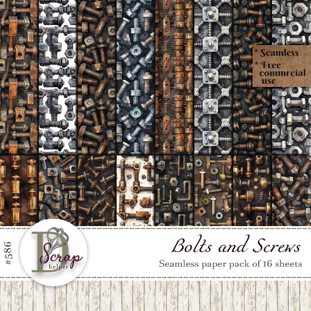 Screws and Bolts Steampunk Seamless Pattern Digital Paper Industrial ...