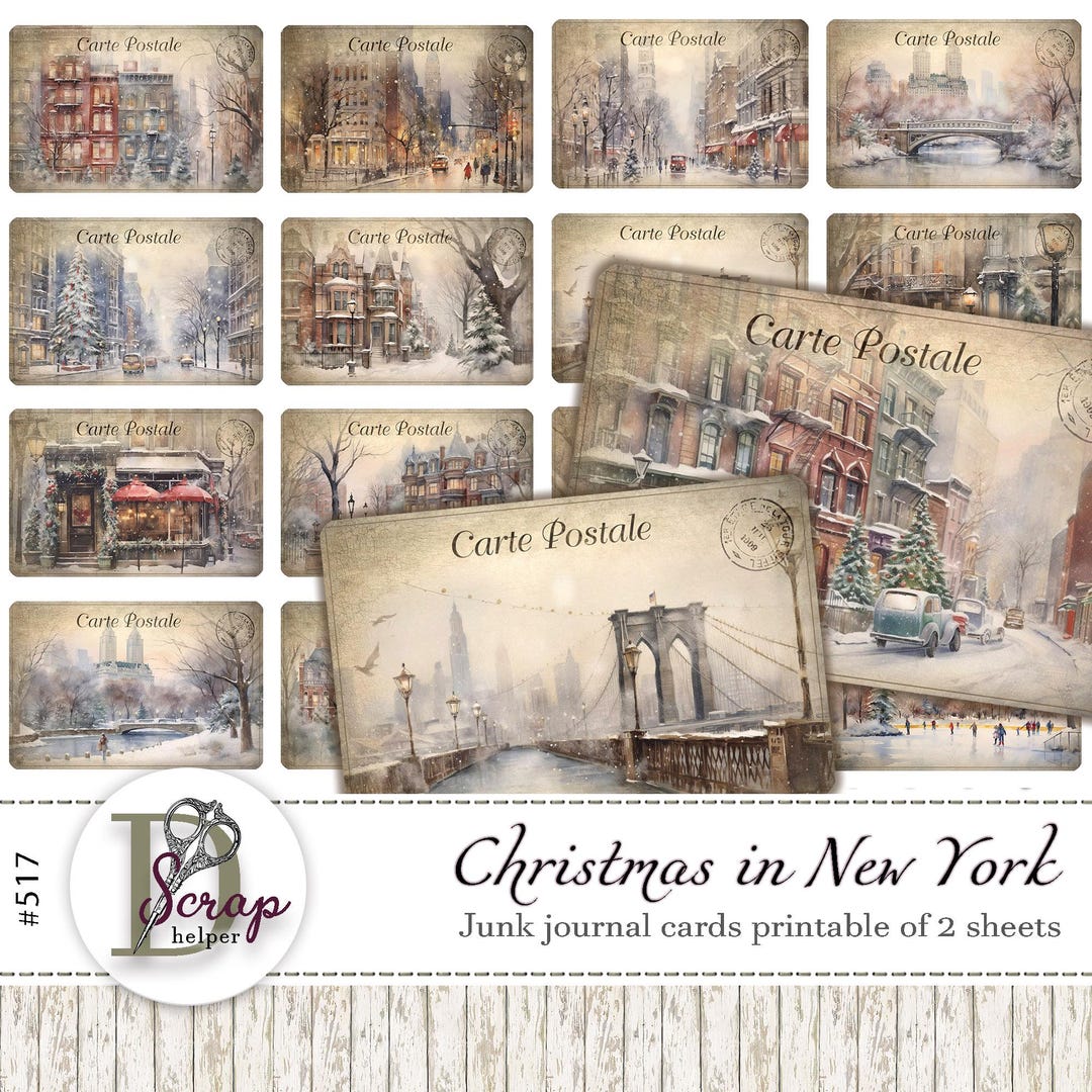 New York Christmas Cards Printable of 2 Sheets NYC Noel New Year Card ...
