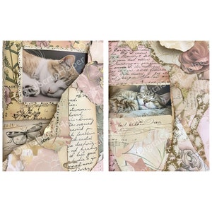 Shabby Pink Cat Collage Paper Printable 12 Sheets Sleeping Cat Art Lazy ...