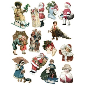 Vintage Christmas Fussy Cuts Ephemera Printable of 6 Sheets Christmas ...
